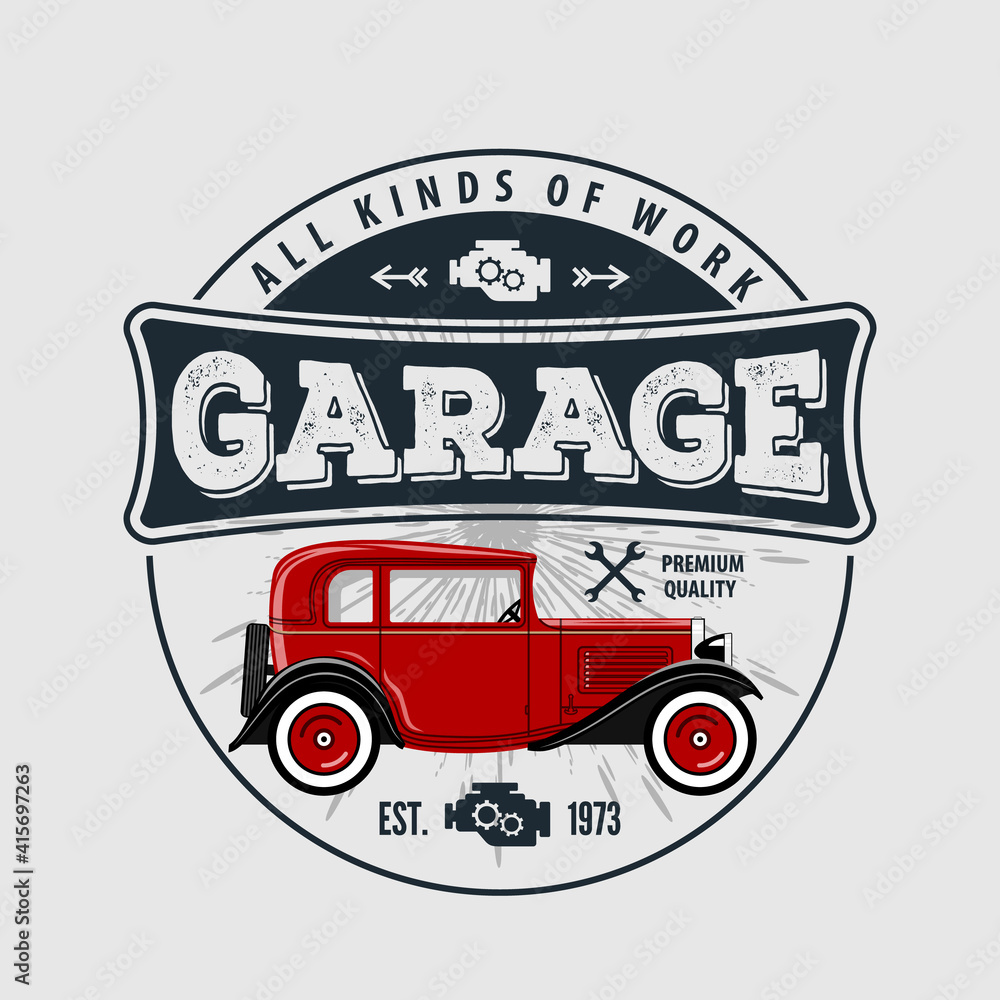 Car repair service, vintage Logo design concept with classic retro car ...