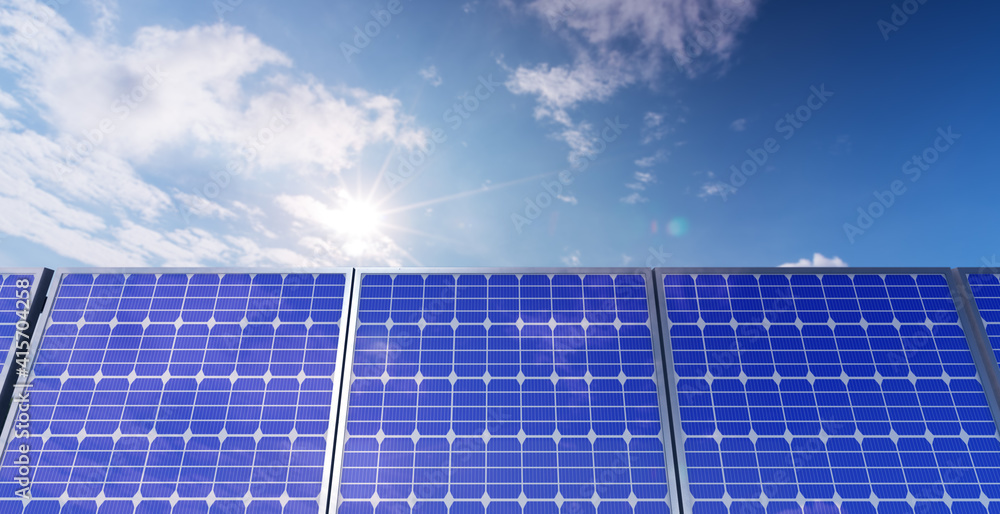 Solar energy stations and sky. Renewable energy background Stock Photo ...