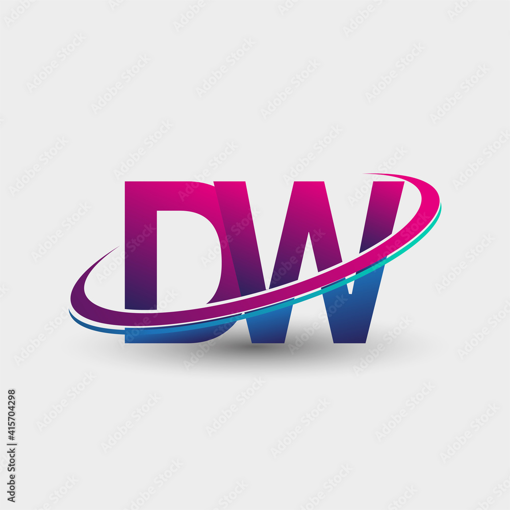 DW initial logo company name colored blue and magenta swoosh design ...