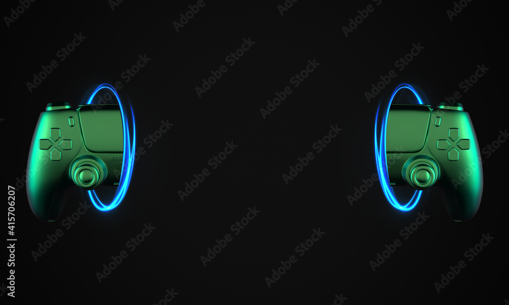 Ilustração do Stock: ps5 controllers on black background, abstract ...