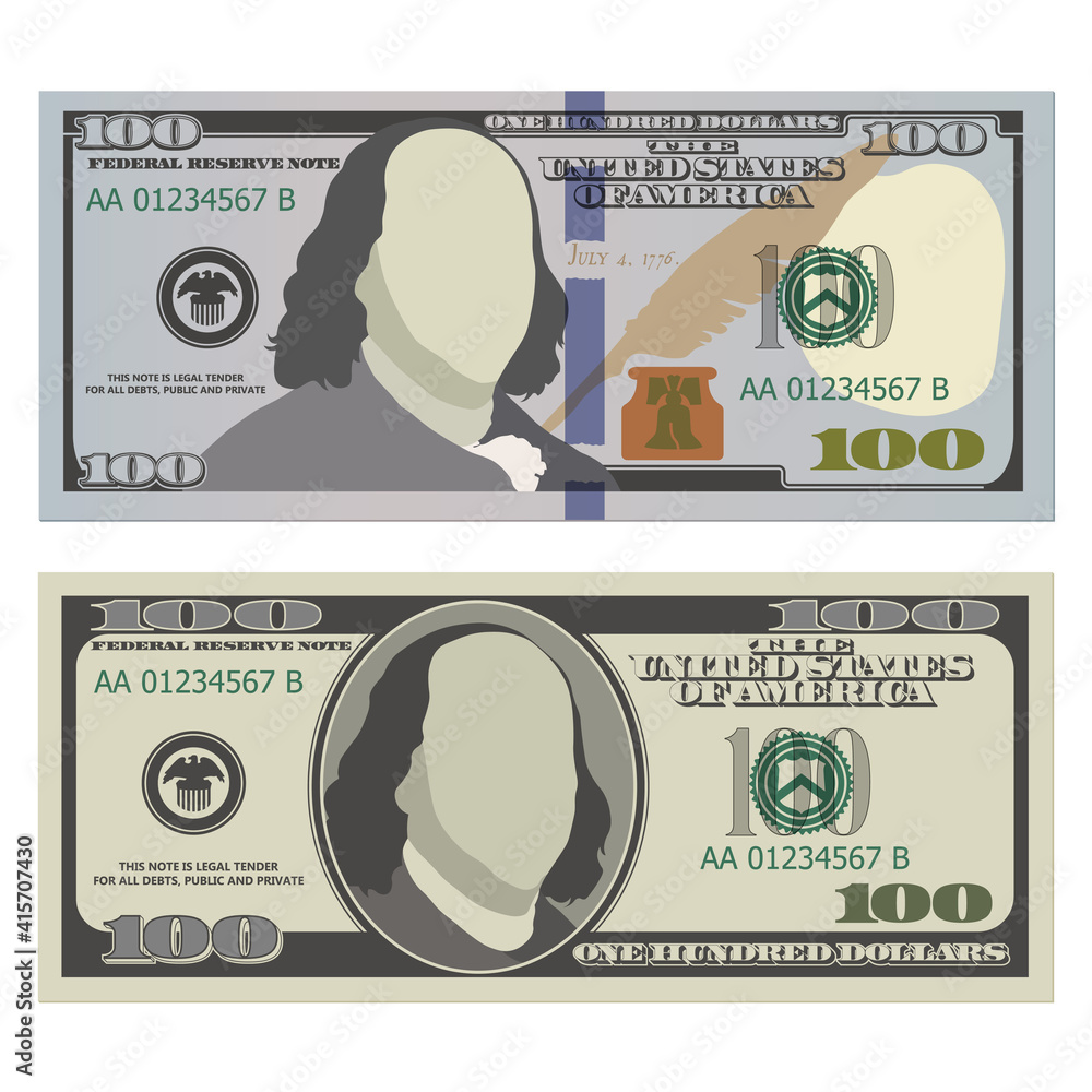 Hundred dollar bills in new and old design from the front side. 100 US ...