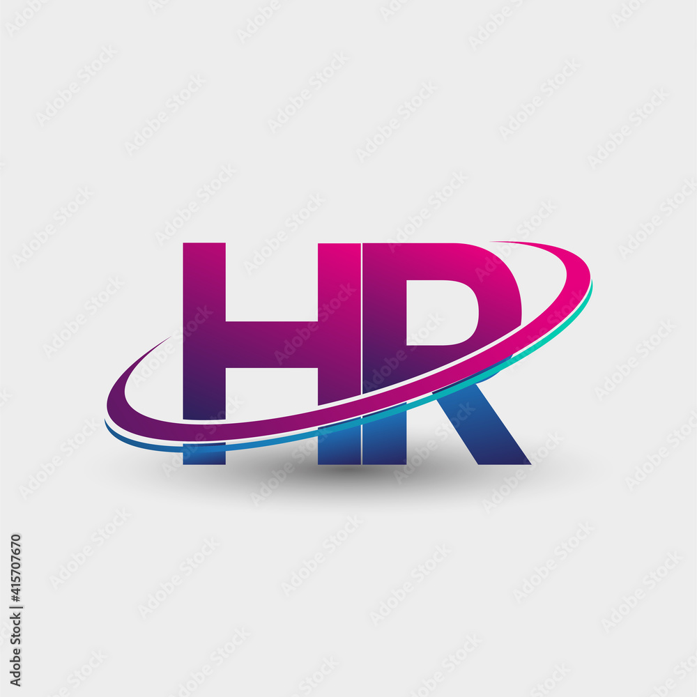 HR initial logo company name colored blue and magenta swoosh design ...