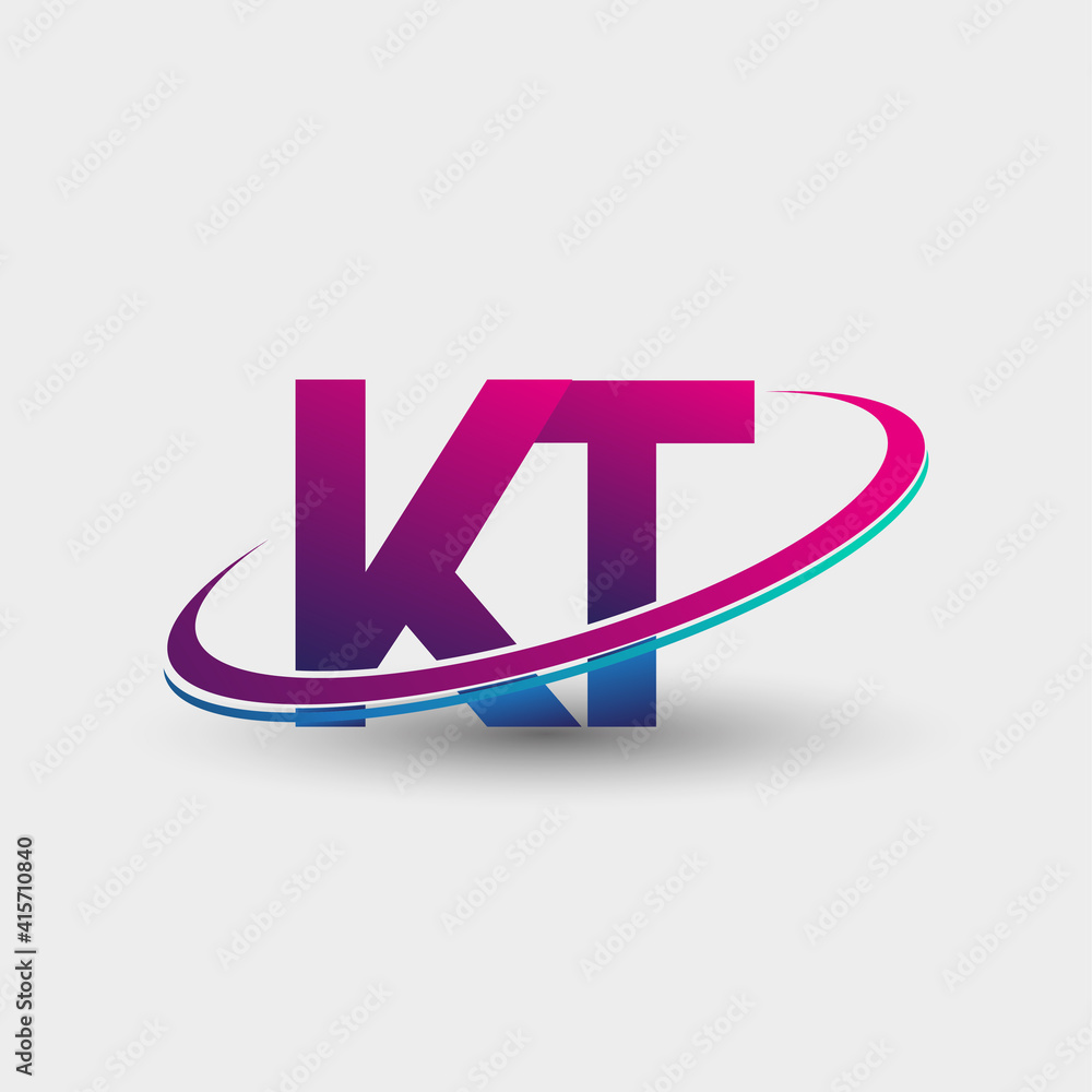 KT initial logo company name colored blue and magenta swoosh design ...