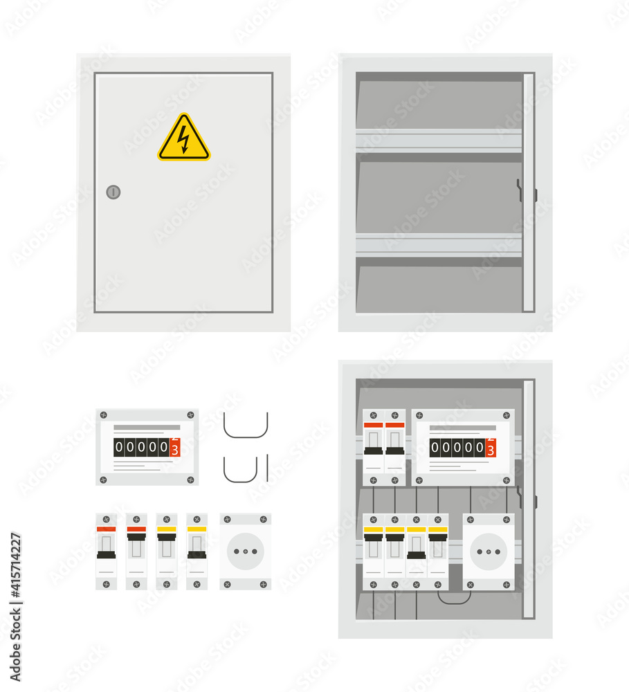 Electrical power switch panel with open and close door. Fuse box ...