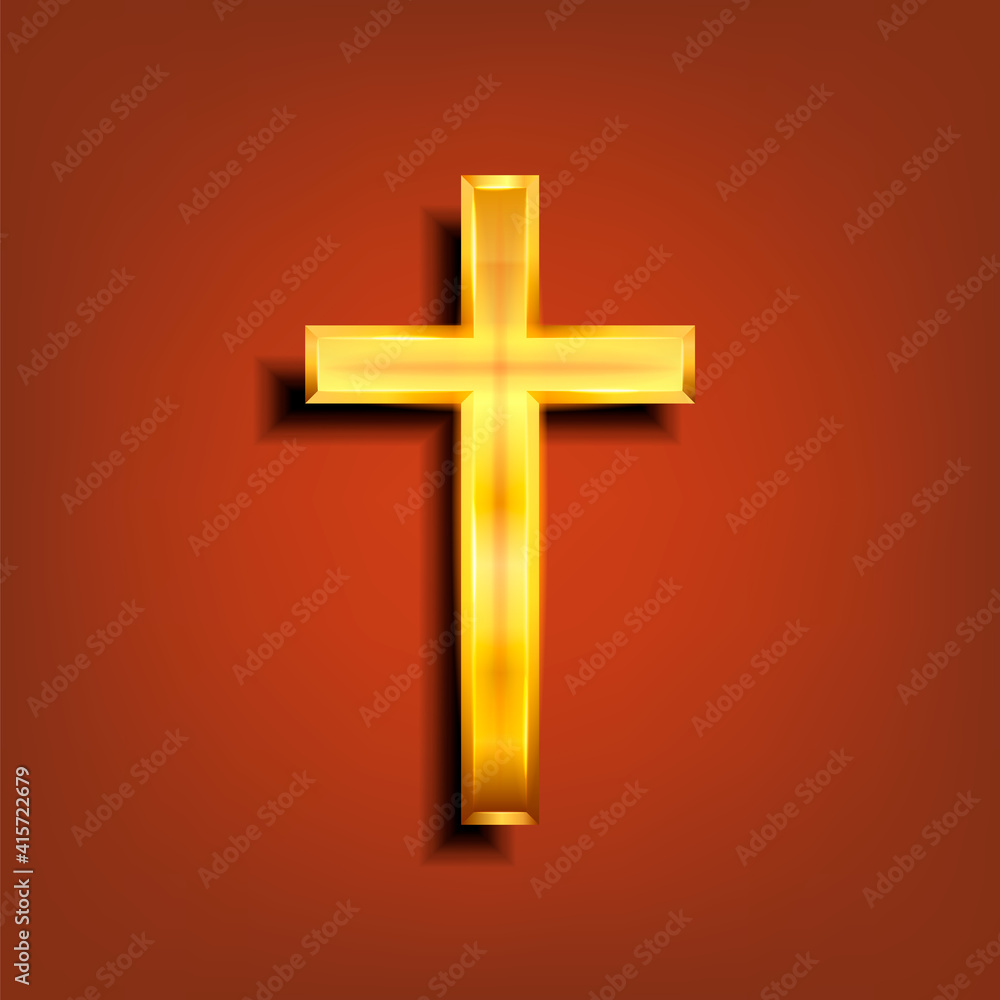 Golden Christian cross. Realistic cross isolated on background. Vector ...