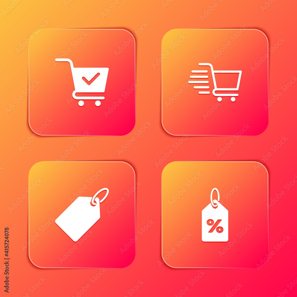 Set Shopping cart with check mark, , Label template price tag and ...