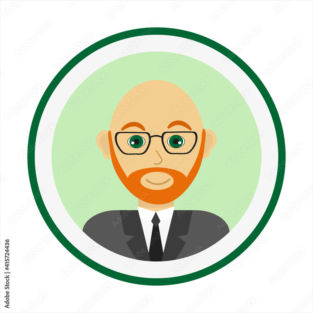 Bold man face with red beard and mustache and wearing glasses. Male ...