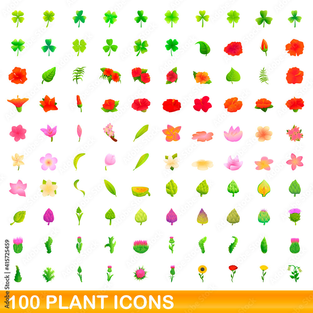 100 plant icons set. Cartoon illustration of 100 plant icons vector set ...