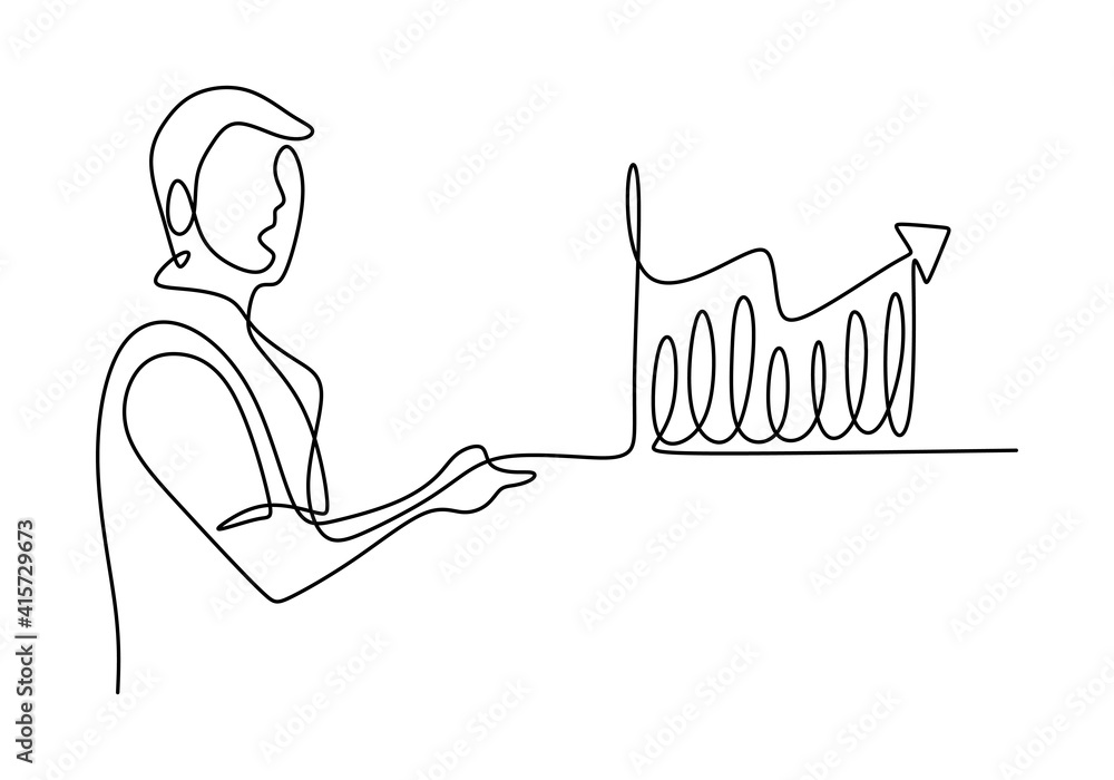 Continuous one single line drawing of young manager giving presentation ...
