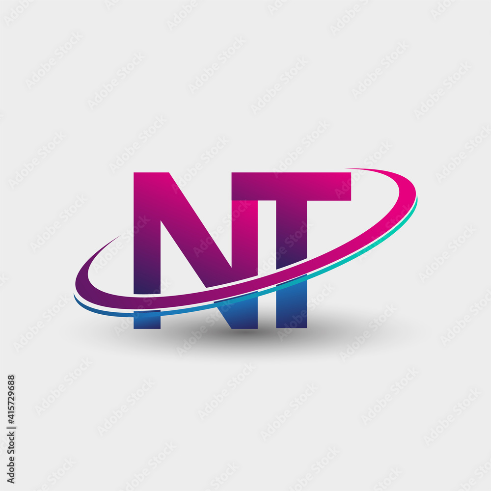 NT initial logo company name colored blue and magenta swoosh design ...