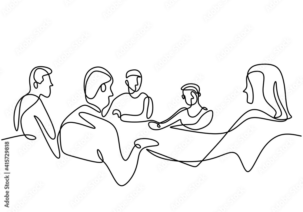 Continuous one line drawing of group of business people having ...
