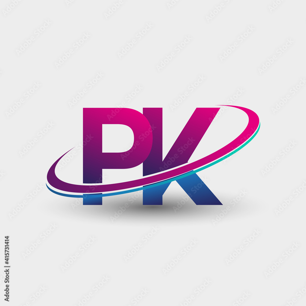 PK initial logo company name colored blue and magenta swoosh design ...
