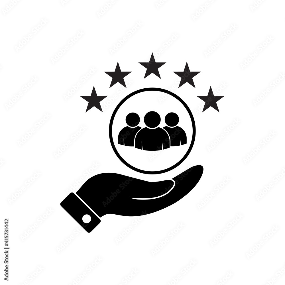 Premium quality customer service icon vector. People group with 5 stars ...