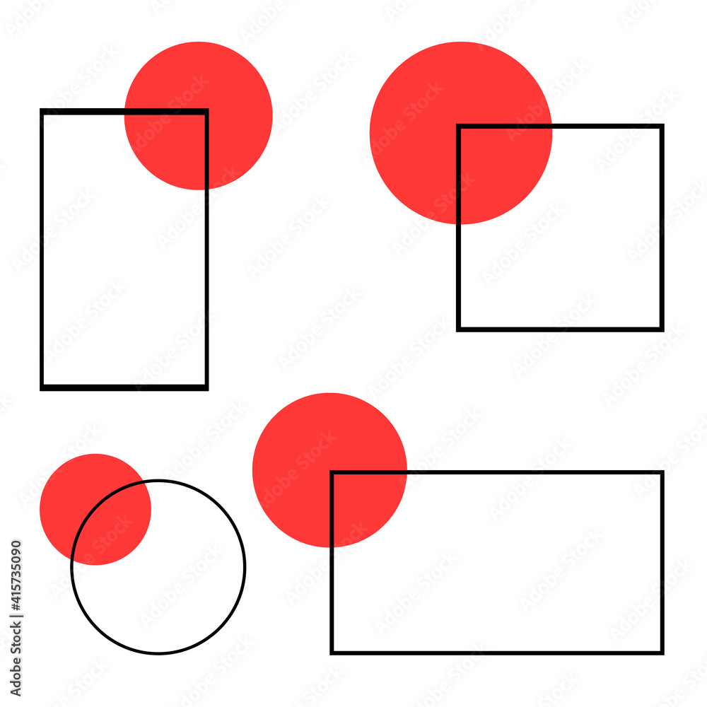 Red circle and square line Frame set vector isolated on white ...