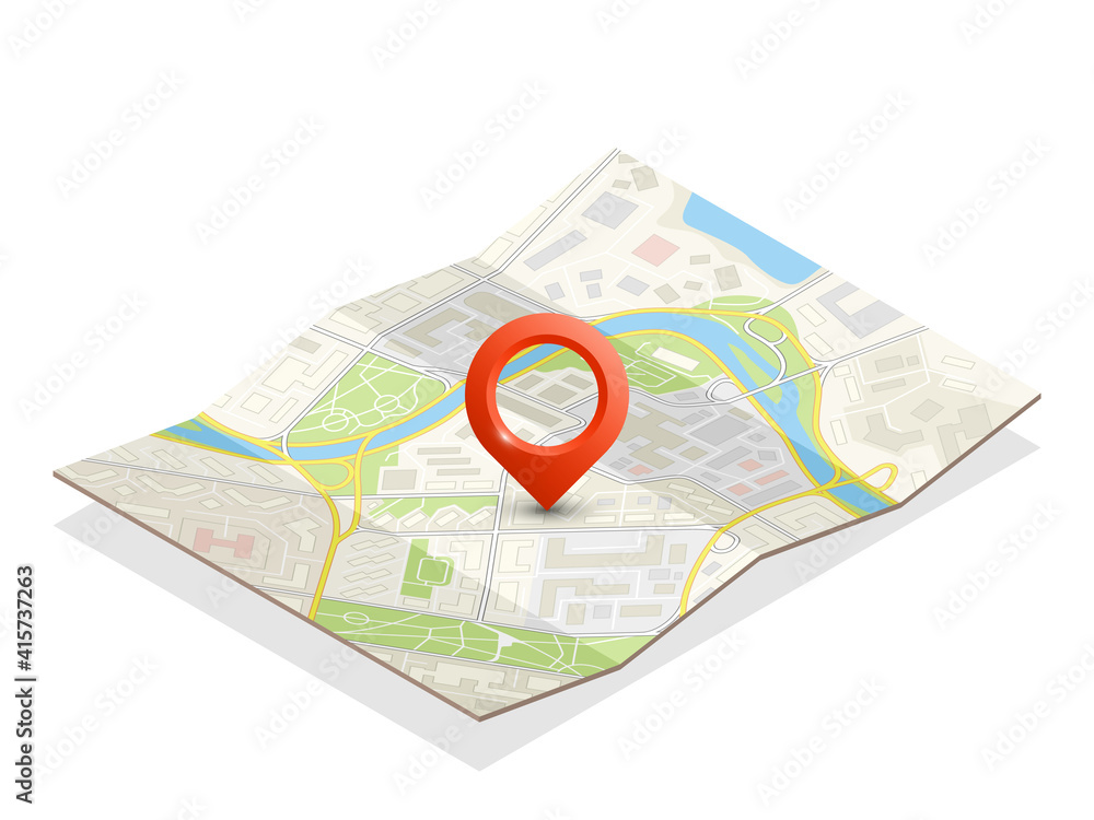 Isometric city map navigation, point markers background, 3d flat ...
