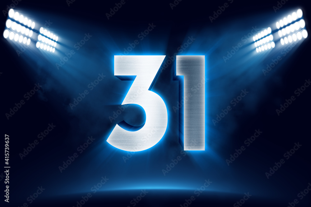 Number 31 background, 3D 31 object made of metal, illuminated with ...