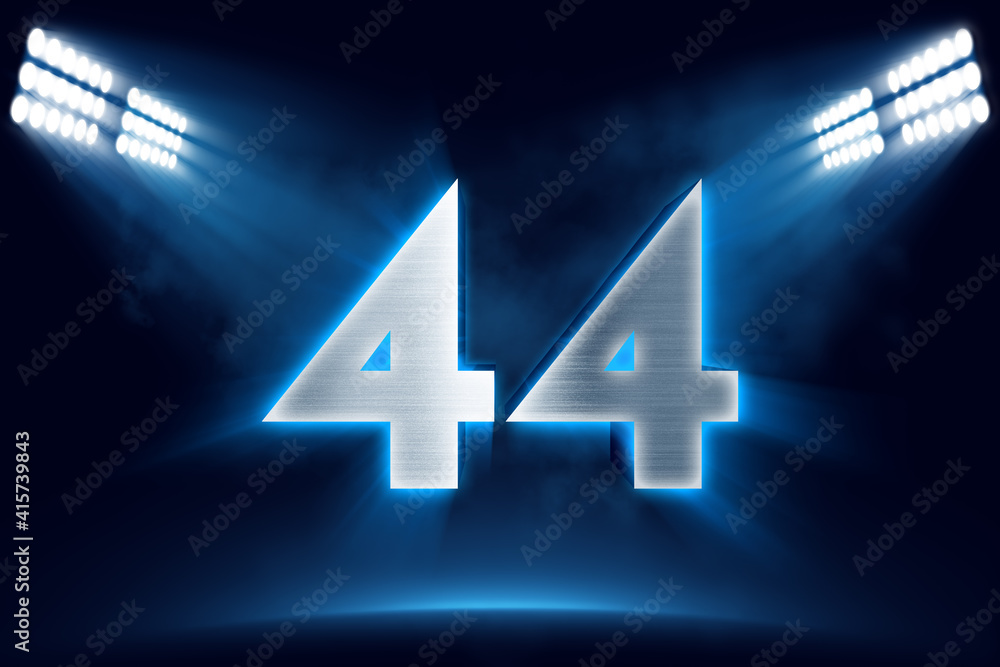 Number 44 background, 3D 44 object made of metal, illuminated with ...