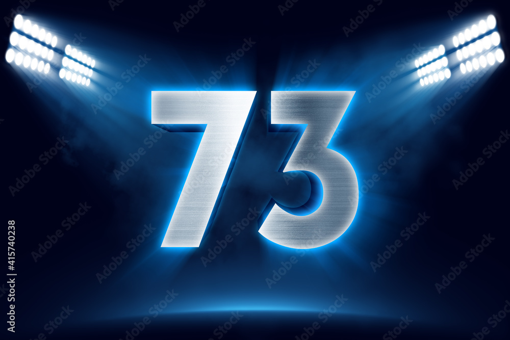 Number 73 background, 3D 73 object made of metal, illuminated with ...