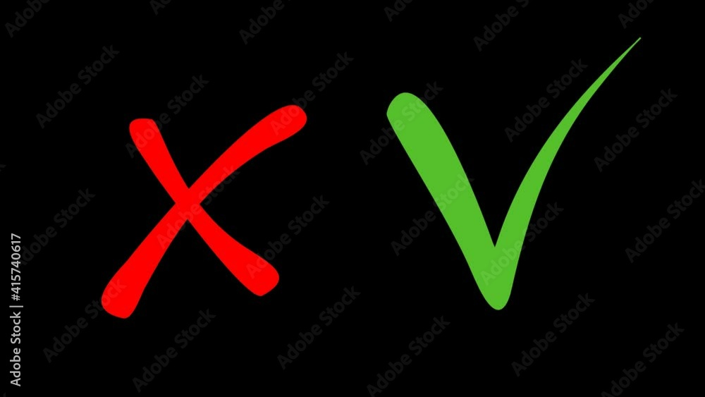 Handwritten green check mark and red X mark - animation. Alpha channel ...
