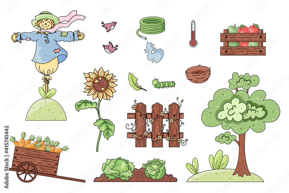 Cute hand drawn rural harvest season theme collection. Vector ...