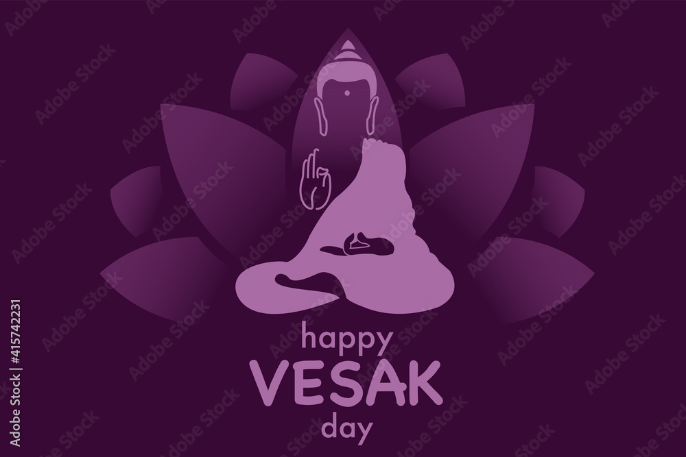 Purple Lord Buddha. Symbol of buddha. Vesak day greeting background ...