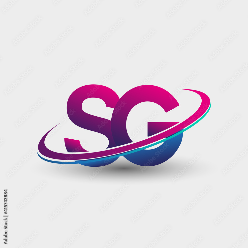 SG initial logo company name colored blue and magenta swoosh design ...
