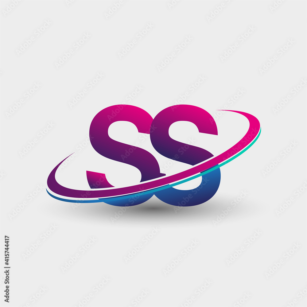 SS initial logo company name colored blue and magenta swoosh design ...