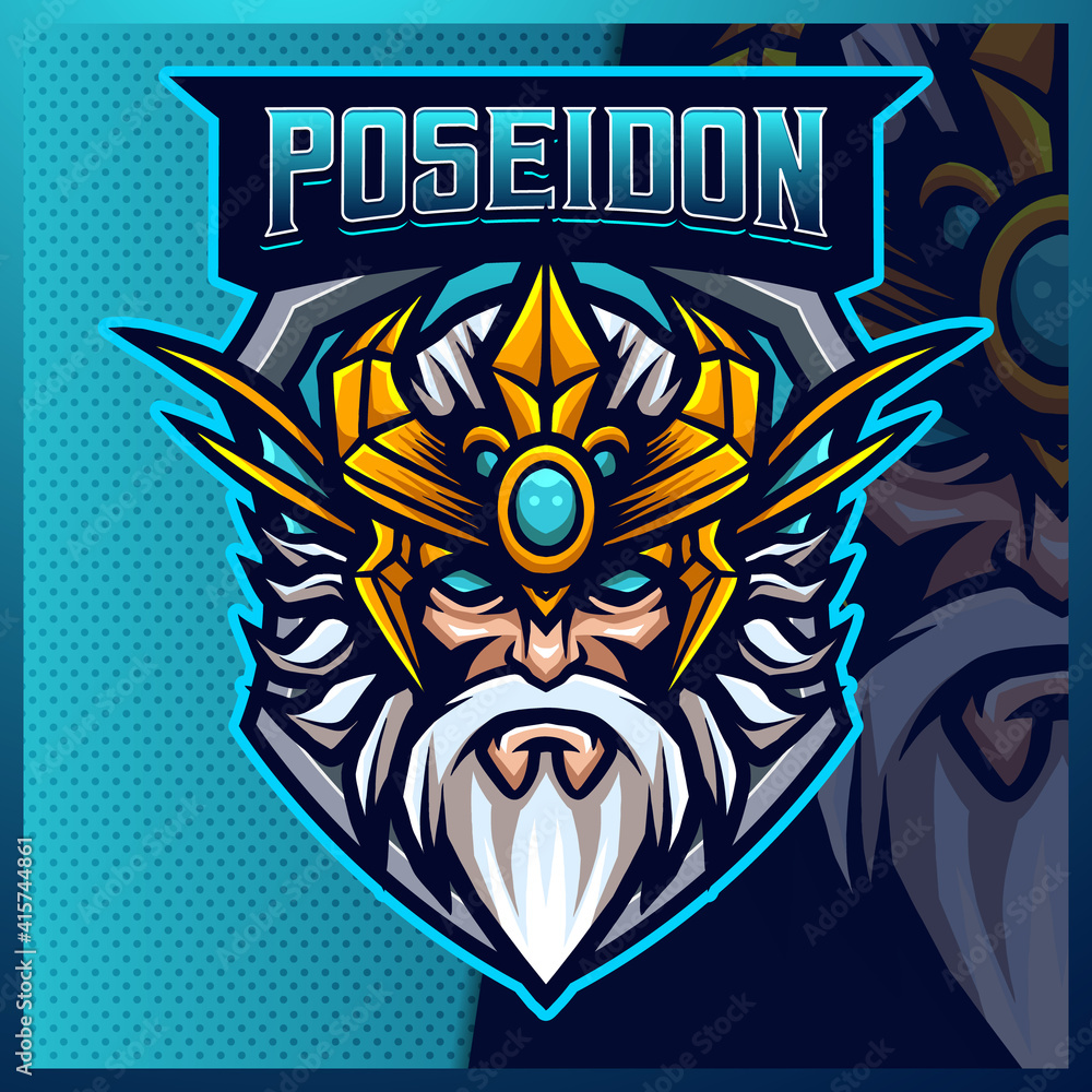 Poseidon King mascot esport logo design illustrations vector template ...