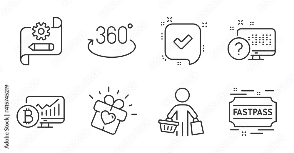 Buyer, Fastpass and Full rotation line icons set. Love gift, Online ...