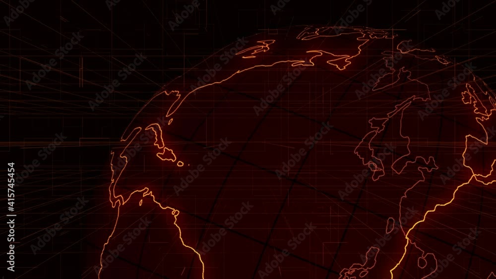 Technology map of planet earth rotating in virtual space. loop Stock ...