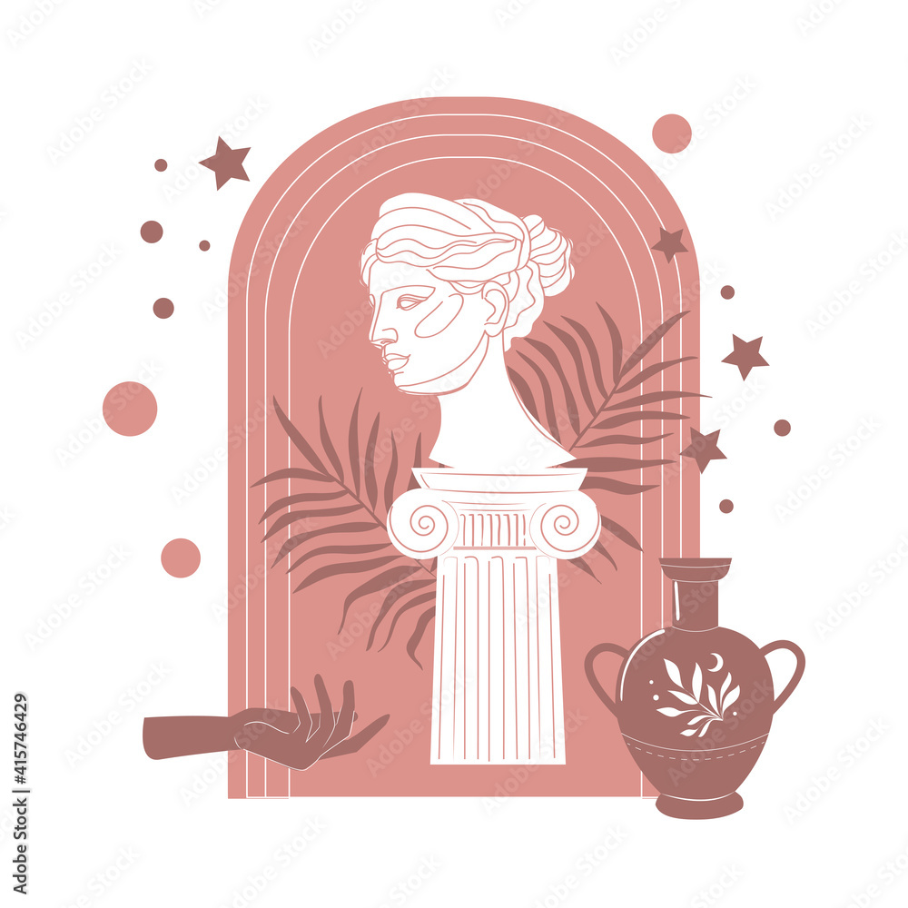 Ancient Greek goddess statue in a continuous line. Vector illustration ...
