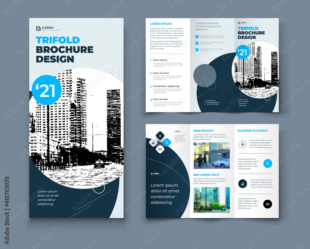 Poster Tri fold brochure design with square shapes, corporate business ...