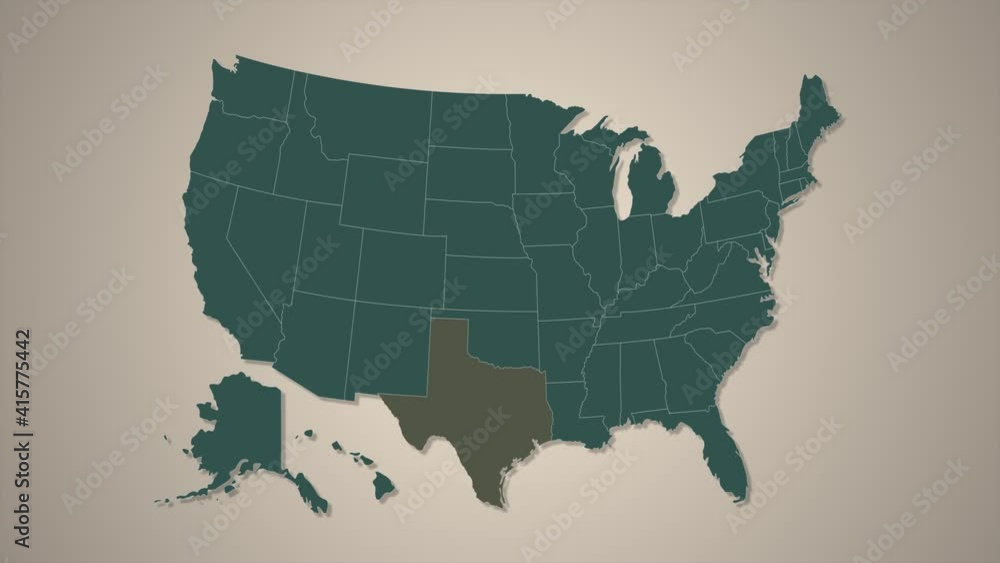 Texas State of USA. Animated map of USA showing state of Texas. Outline ...