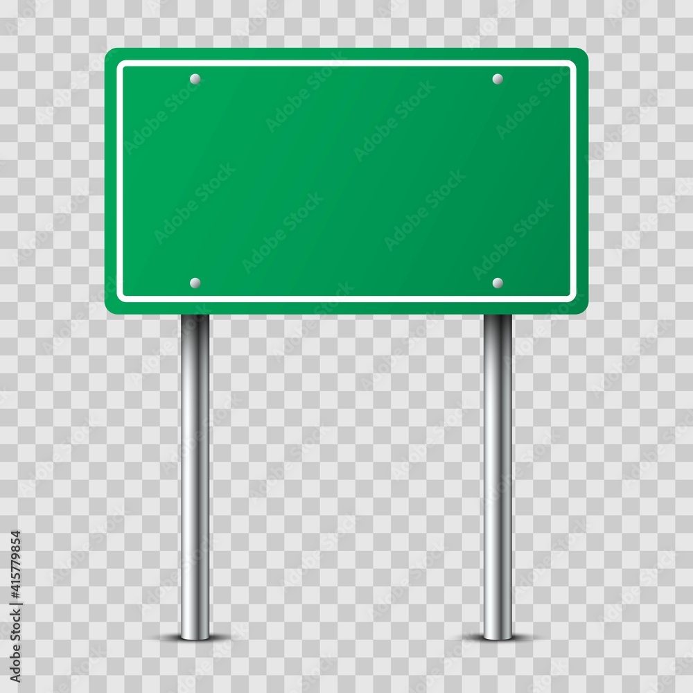 Realistic green traffic sign on metal pole isolated on transparent ...