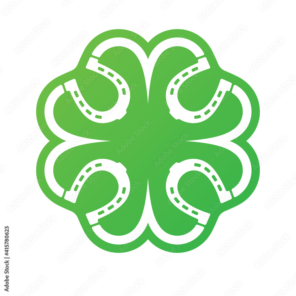Vector green symbol of good luck. Four-leaf clover (Cloverleaf) and ...