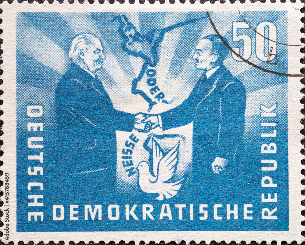 Germany, GDR showing the politicians Wilhelm Pieck and Bolesław Bierut ...
