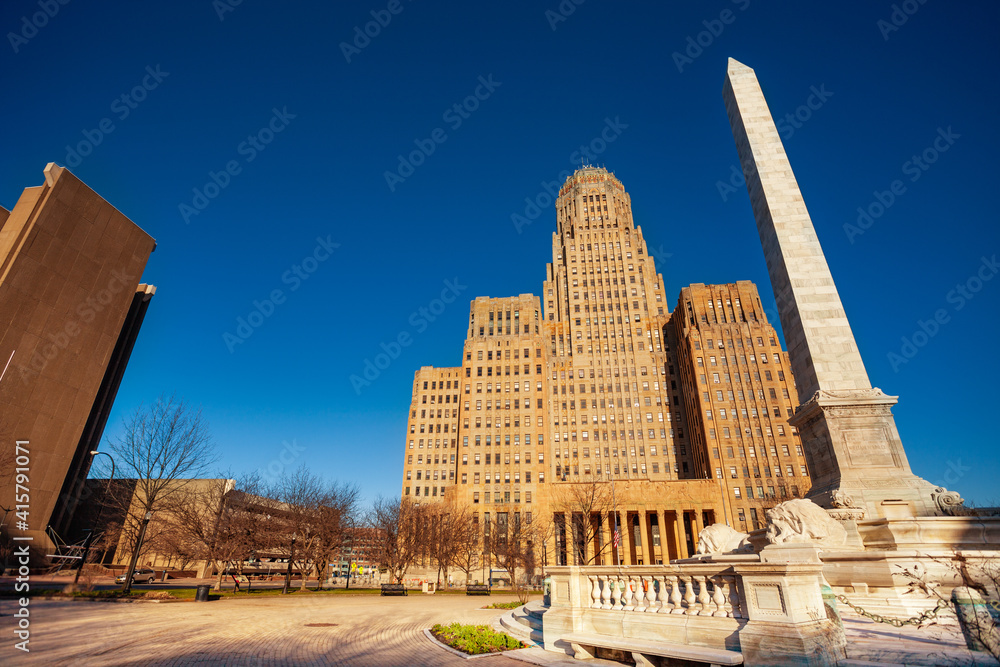 Niagara Square with McKinley Monument over Buffalo city hall building ...
