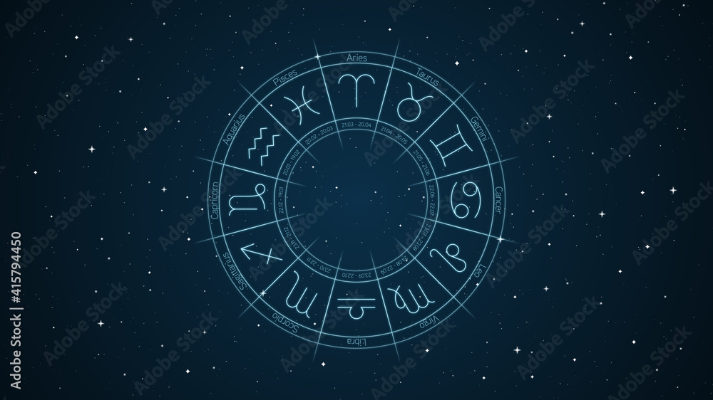 Neon glow astrological horoscope in space with stars wallpaper ...