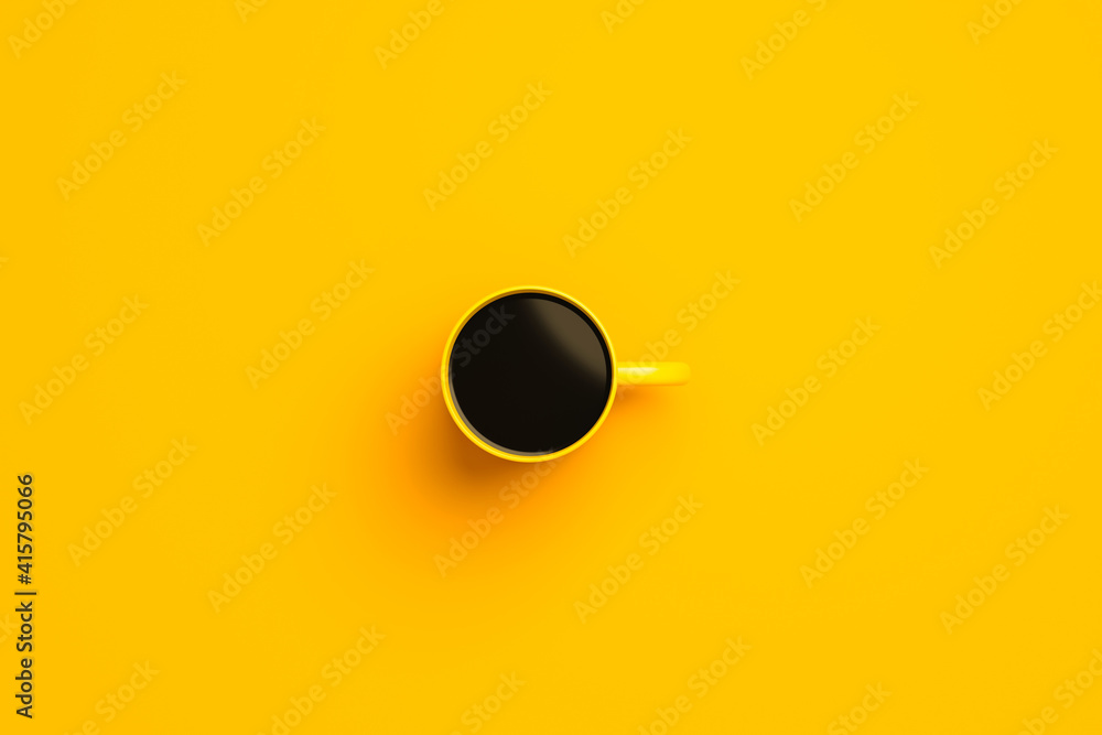 Top view of yellow coffee cup or empty mug for drink on vivid color ...