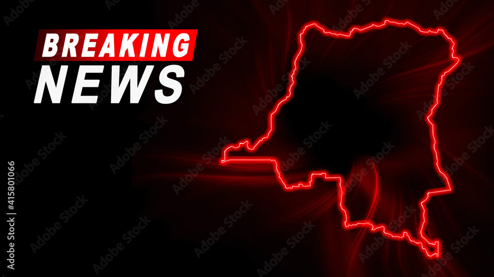 Breaking News Map of Democratic Republic Congo, outline red glow map ...