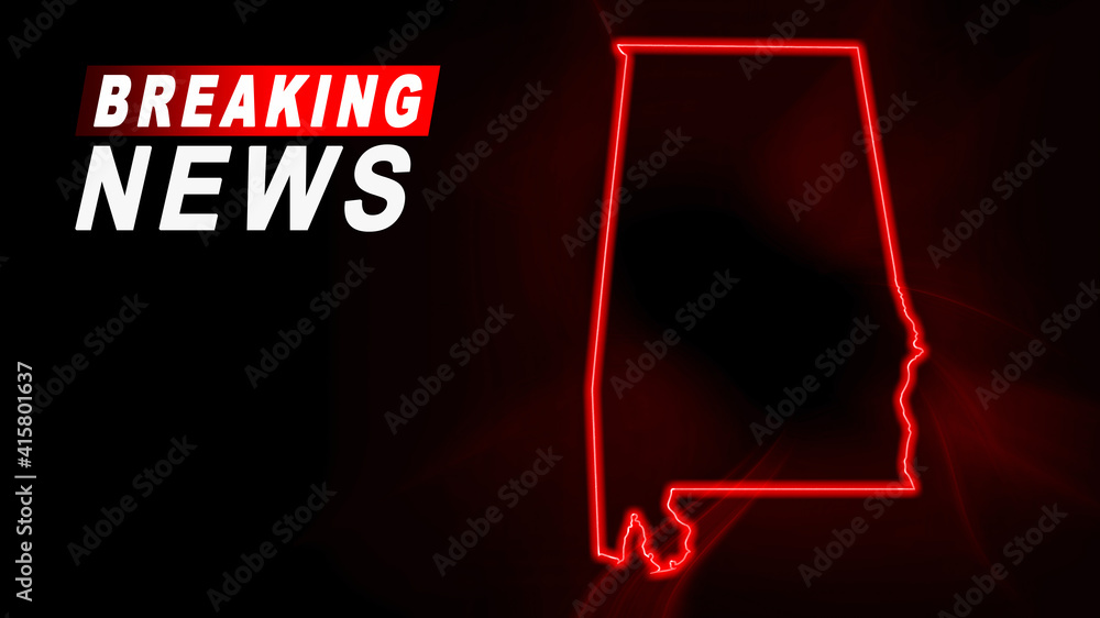 Breaking News Map of Alabama, outline red glow map ilustração do Stock ...