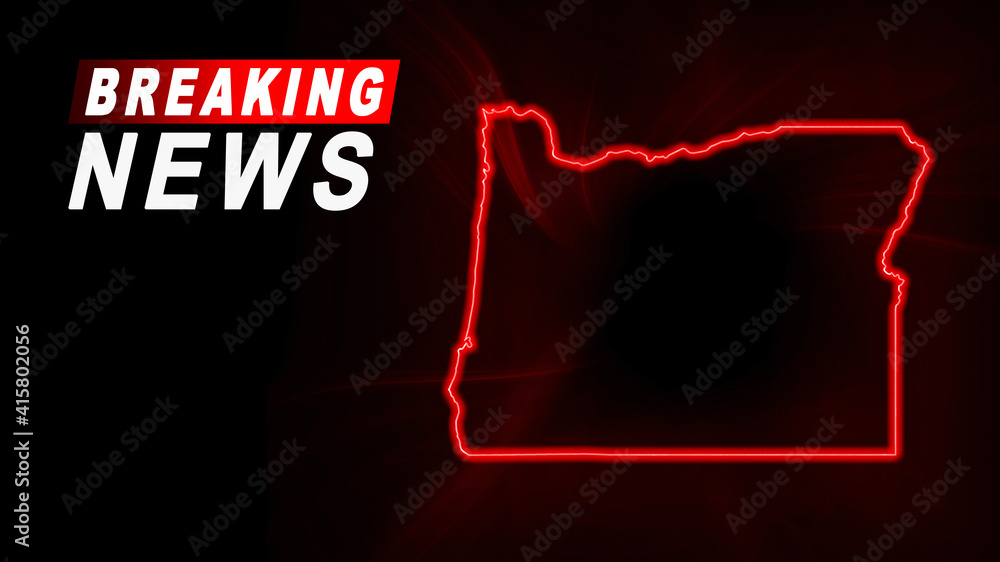 Breaking News Map of Oregon, outline red glow map Stock Illustration ...
