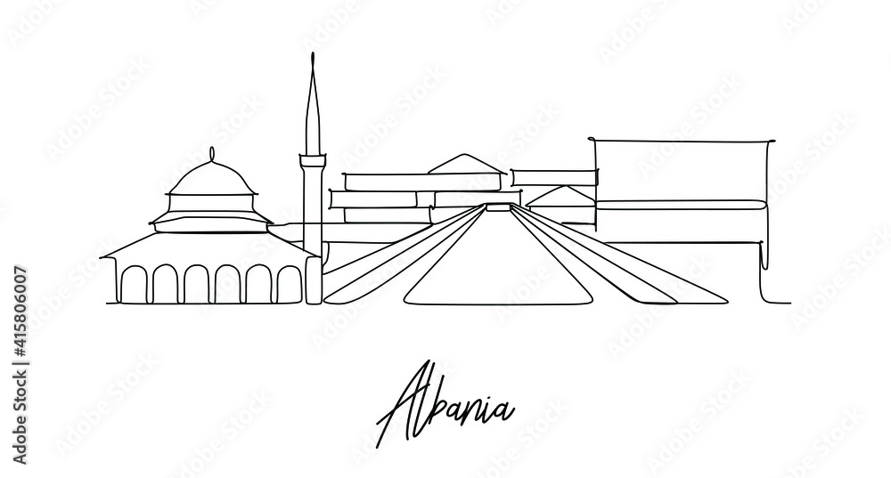 landmarks of the Albania skyline - Continuous one line drawing Stock ...