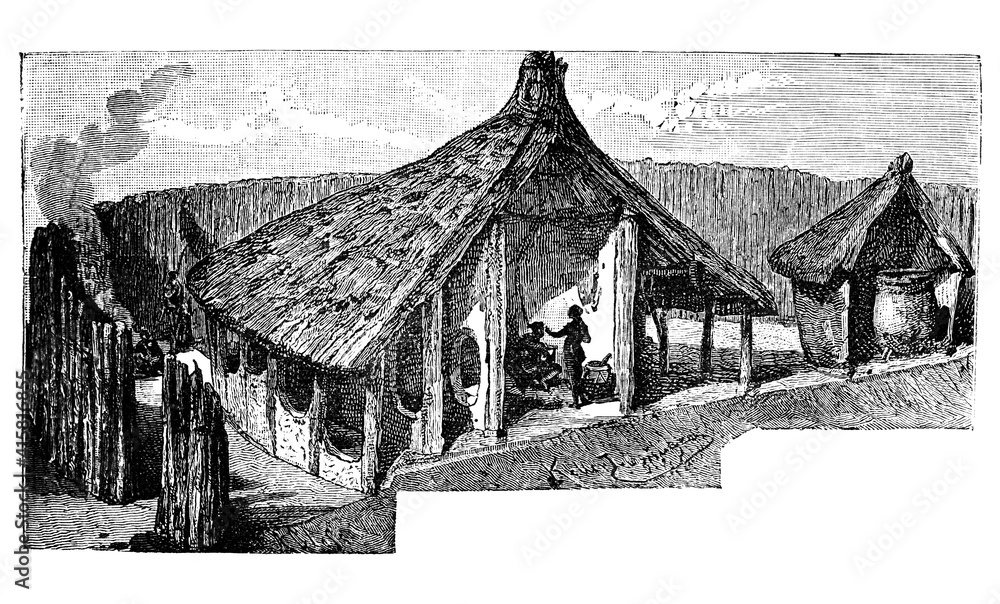 Sectional view of African Bantu village house. Culture and history of ...