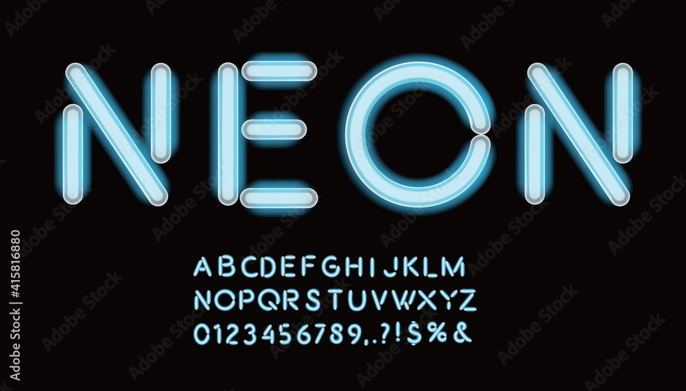 Neon style font design, alphabet letters and numbers. Stock Vector ...