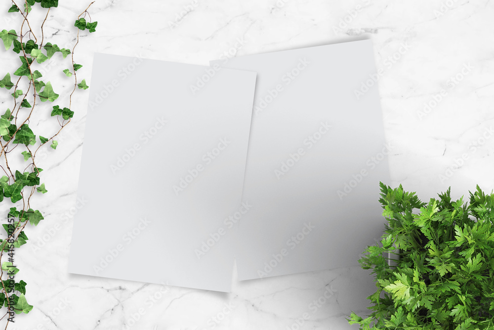 Mockup Custom Paper Texture Wedding Invitations with Rope and Leaf's ...