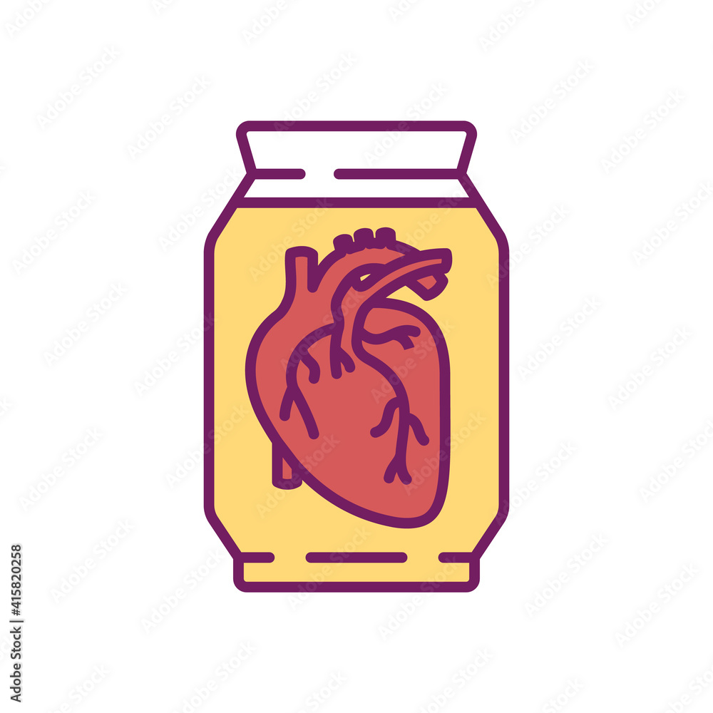 Human heart RGB color icon. Fluid preserved specimen. Formalin fixation ...