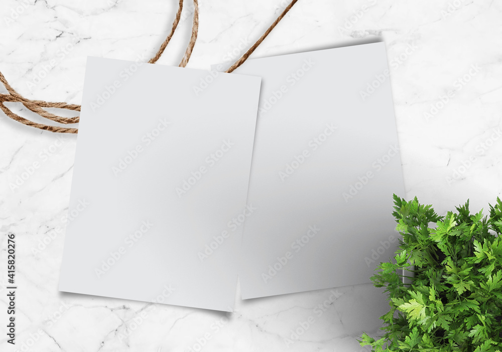 Mockup Custom Paper Texture Wedding Invitations with Rope and Leaf's ...