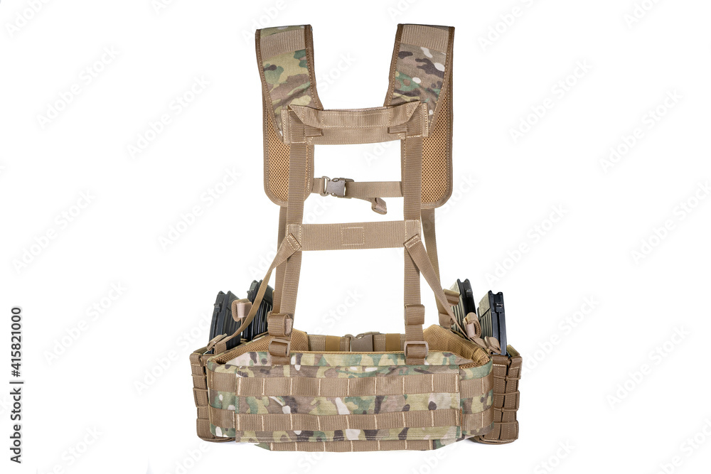 Army equipment on white background. Straps jacket, Modern army combat ...