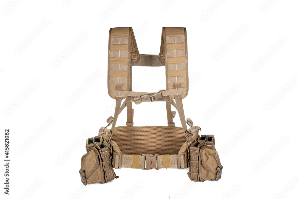Army equipment on white background. Straps jacket, Modern army combat ...